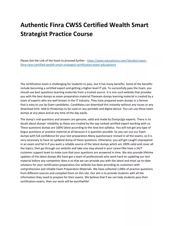PPT - Finra CWSS Certified Wealth Smart Strategist PowerPoint ...