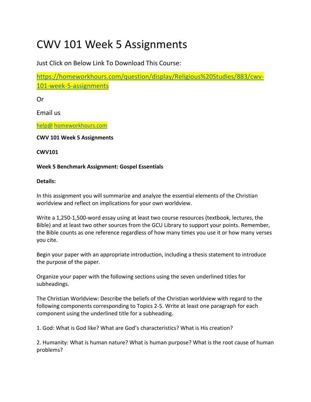 PPT - CWV 101 Week 5 Assignments PowerPoint Presentation, free download ...