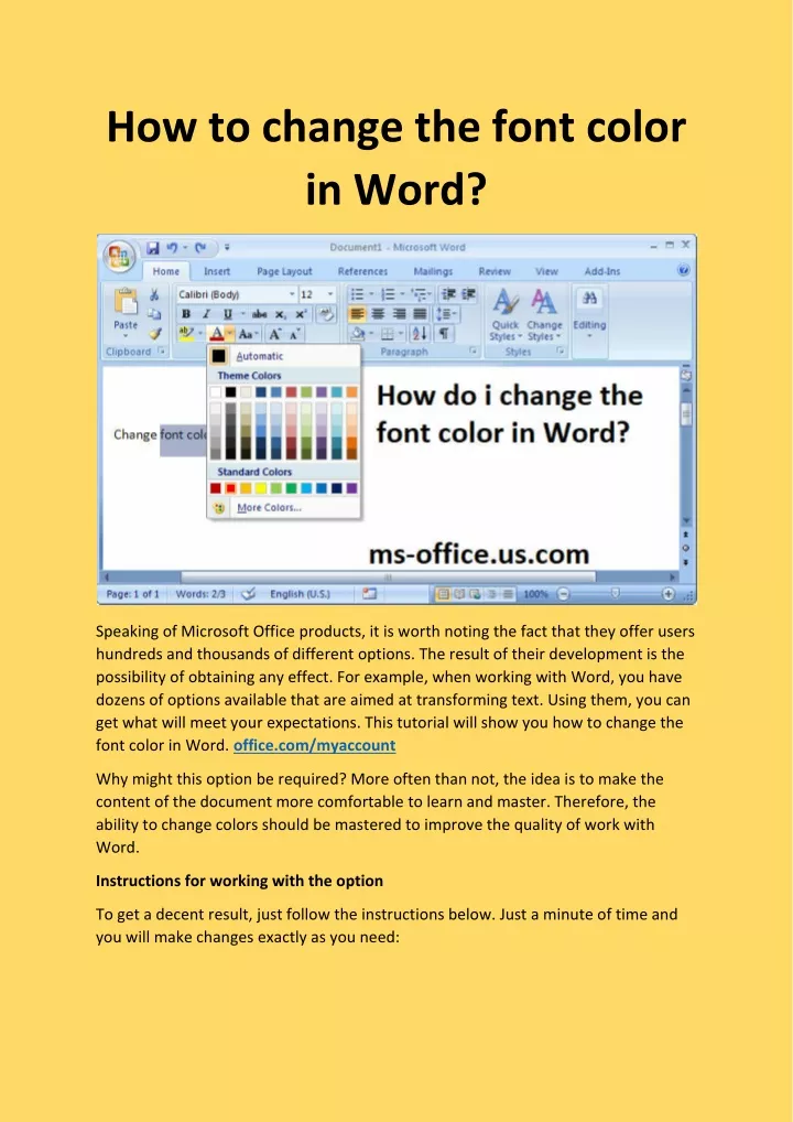 PPT How To Change The Font Color In Word PowerPoint Presentation 