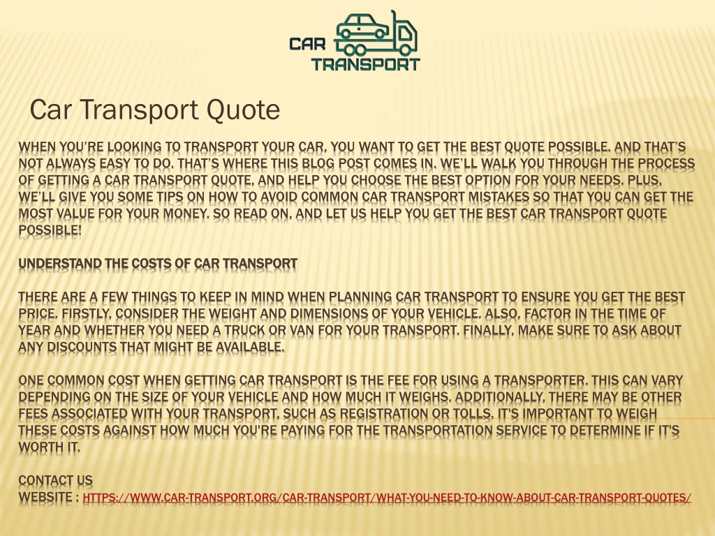 PPT - Car Transport Quote PowerPoint Presentation, free download - ID ...