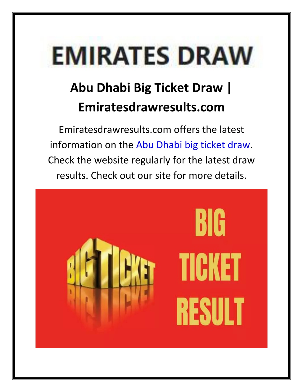 PPT - Abu Dhabi Big Ticket Draw Emiratesdrawresults.com PowerPoint ...