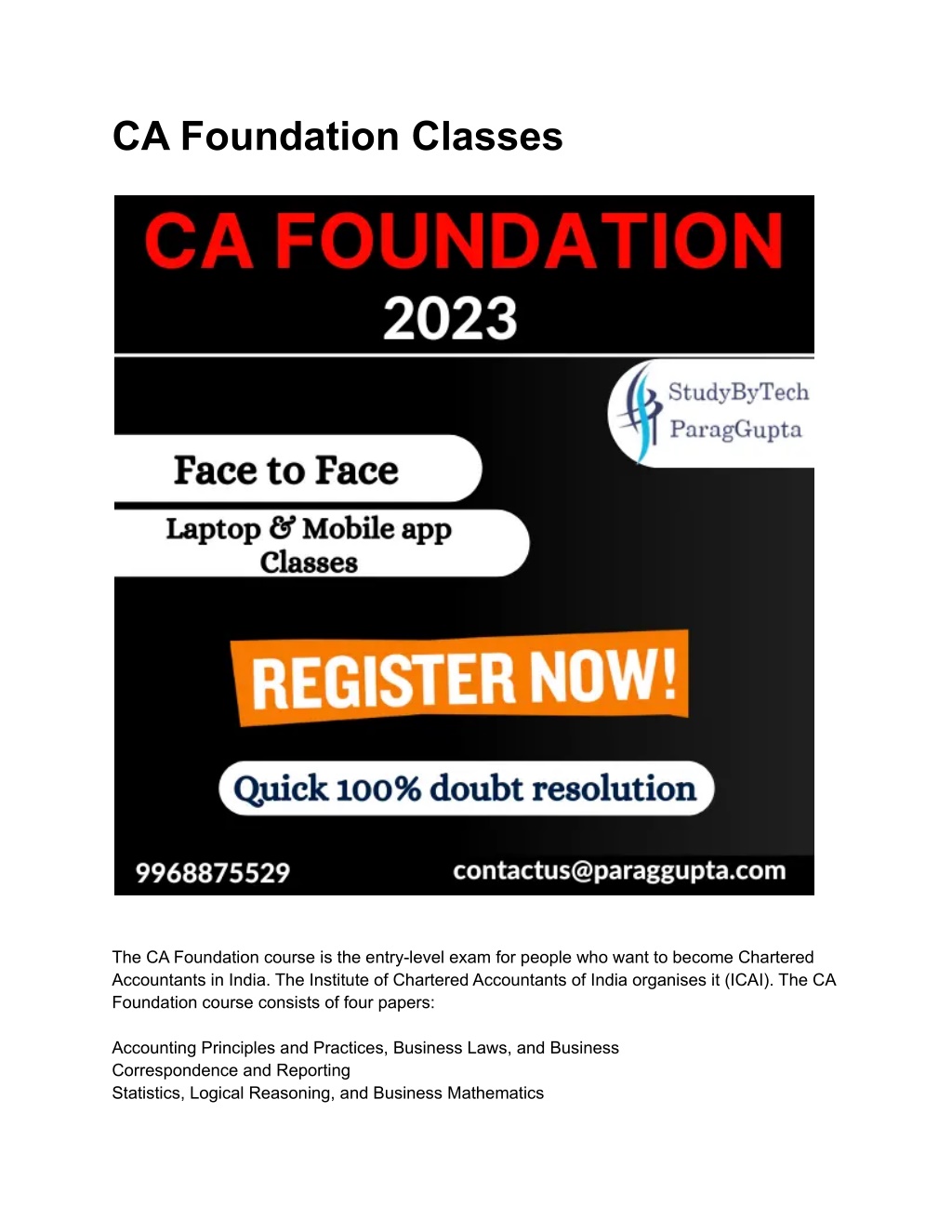 PPT - CA Foundation Classes PowerPoint Presentation, free download - ID ...