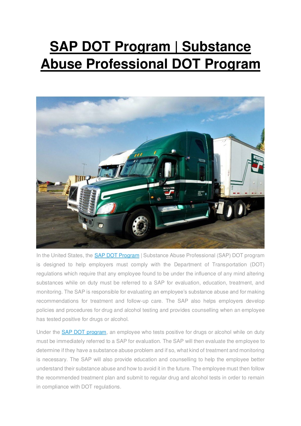 PPT - SAP DOT Program Substance Abuse Professional DOT Program ...