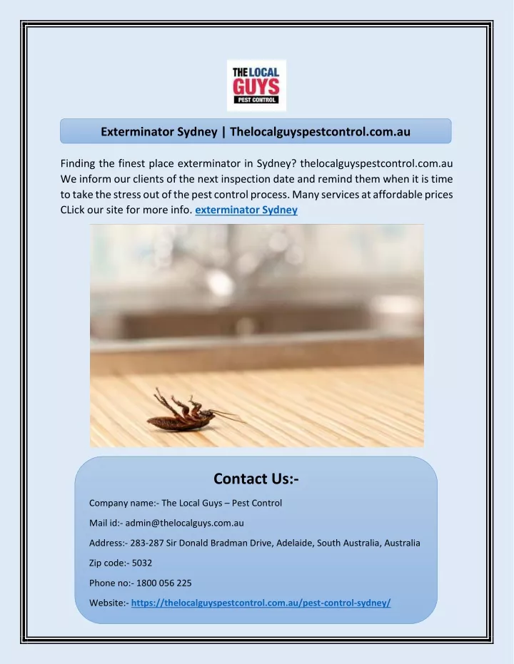 PPT - Exterminator Sydney | Thelocalguyspestcontrol.com.au PowerPoint Presentation - ID:11903043