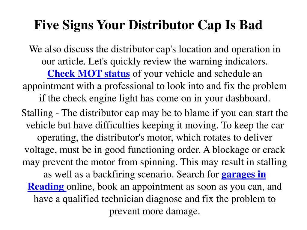 PPT - Five Signs Your Distributor Cap Is Bad PowerPoint Presentation ...