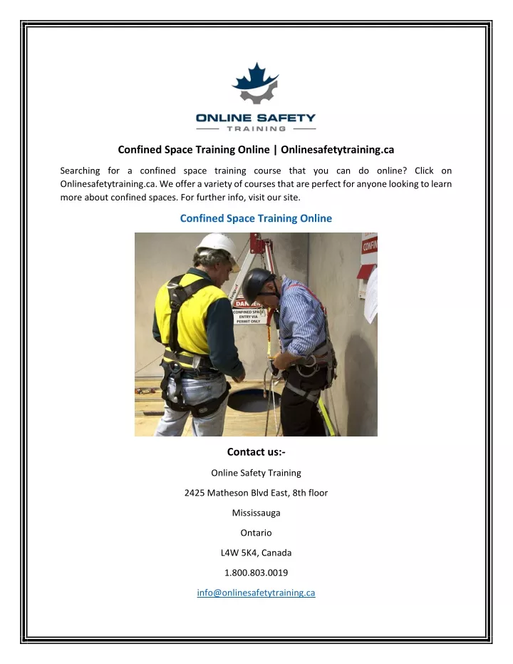 PPT - Confined Space Training Online Onlinesafetytraining.ca PowerPoint ...