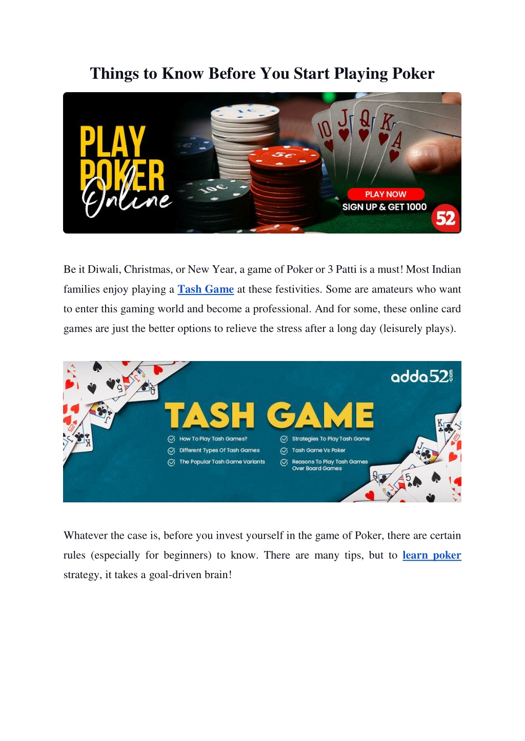 PPT - Things to Know Before You Start Playing Poker PowerPoint ...