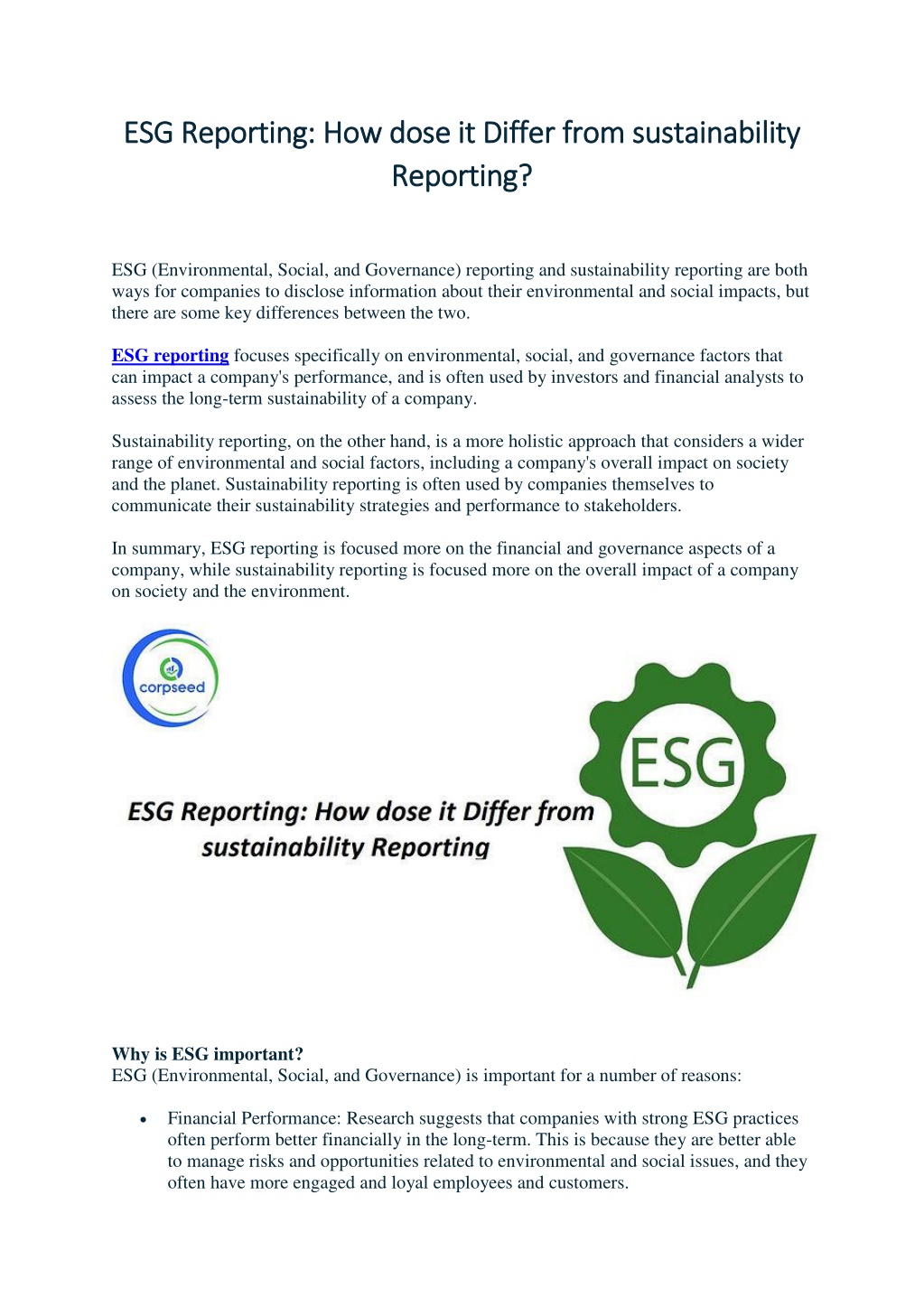 PPT - ESG Reporting How dose it Differ from sustainability Reporting ...