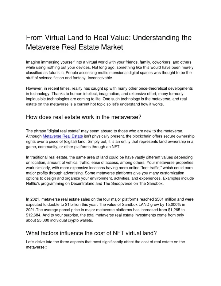 PPT - From Virtual Land to Real Value_ Understanding the Metaverse Real ...