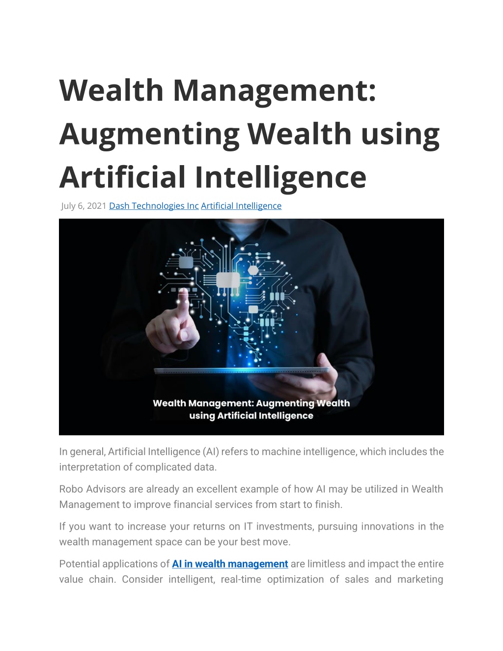 PPT - Wealth Management: Augmenting Wealth using Artificial Intelligence PowerPoint Presentation ...