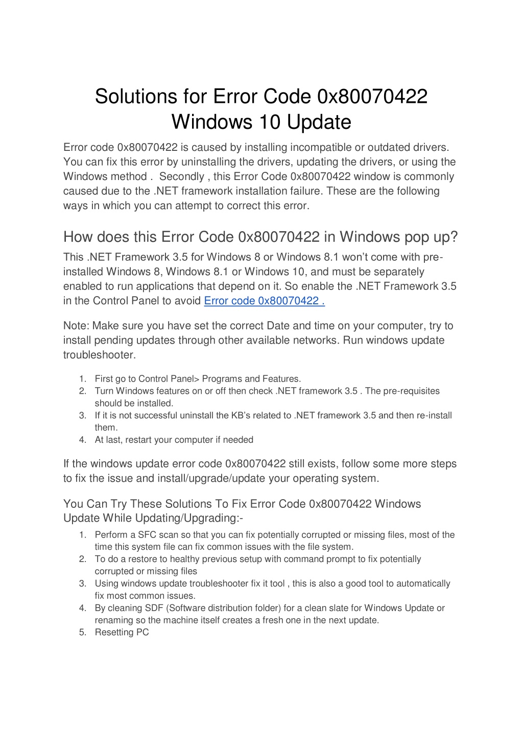 PPT - Solutions for Error Code 0x80070422 Windows 10 Update PowerPoint ...