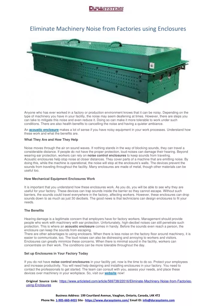 PPT - Eliminate Machinery Noise from Factories using Enclosures ... PPT - Eliminate Machinery Noise from Factories using Enclosures ...