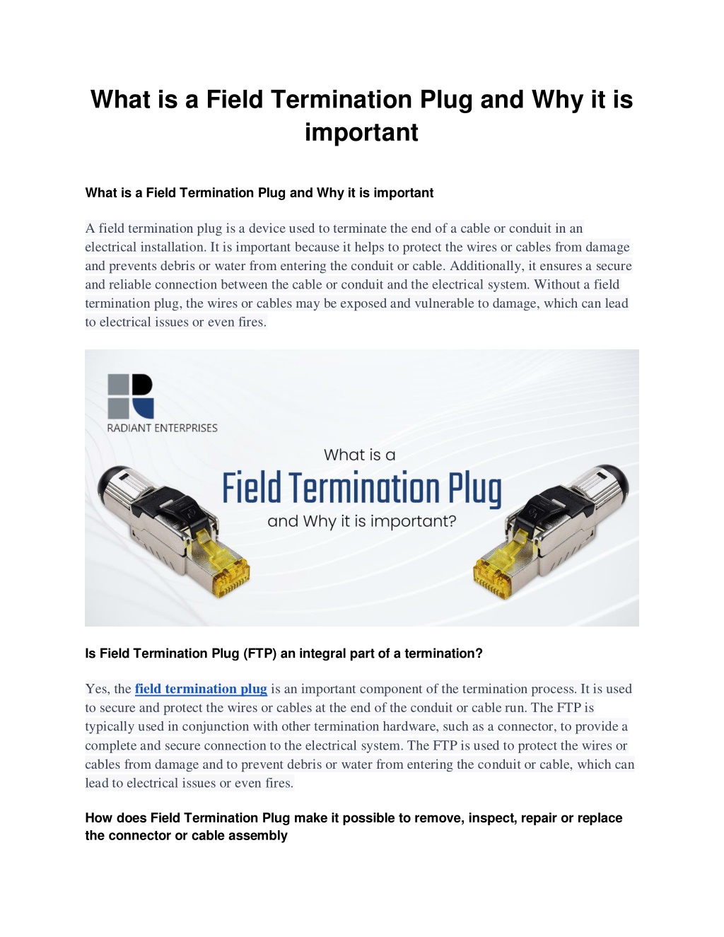 PPT - What is a Field Termination Plug and Why it is important ...
