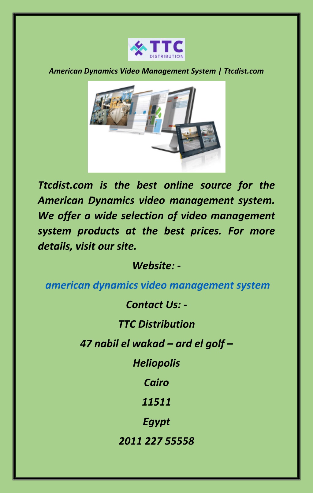 PPT - American Dynamics Video Management System Ttcdist PowerPoint ...