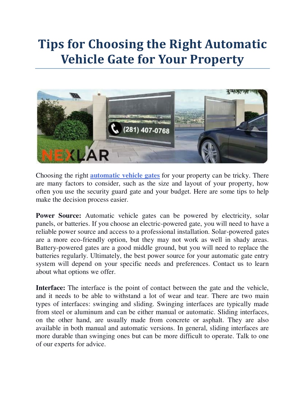 PPT - Tips for Choosing the Right Automatic Vehicle Gate for Your ...