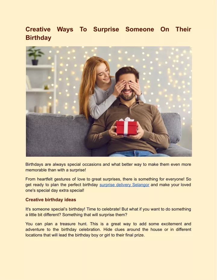 PPT - Creative Ways To Surprise Someone On Their Birthday PowerPoint ...