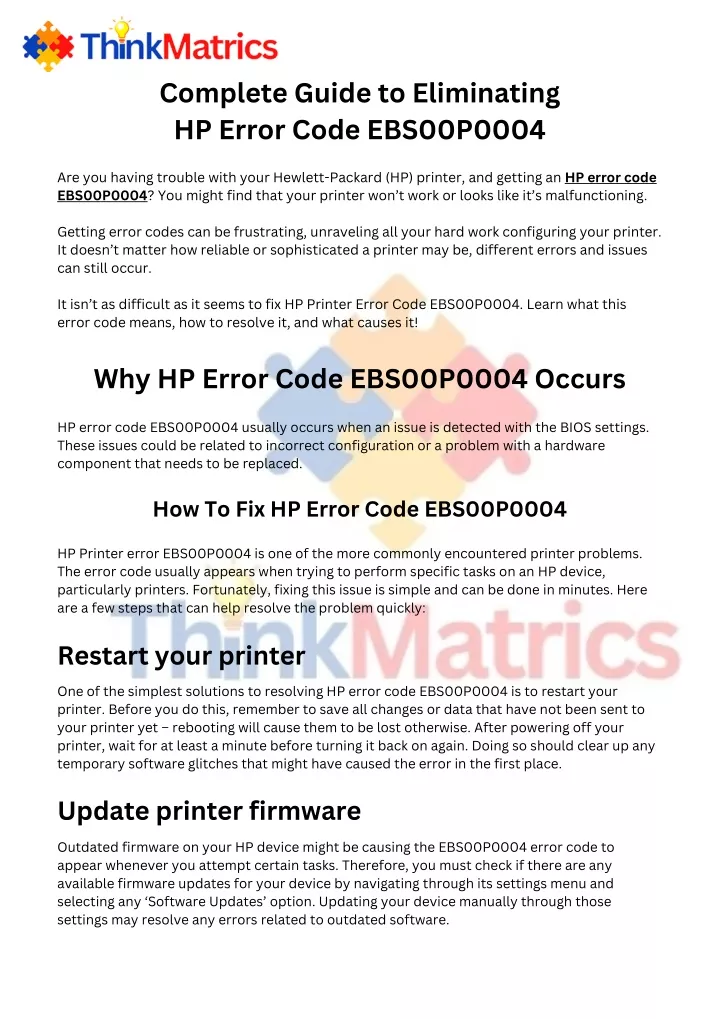 PPT How To Fix HP Error Code EBS00P0004 PowerPoint Presentation Free PPT How To Fix HP Error Code EBS00P0004 PowerPoint Presentation Free