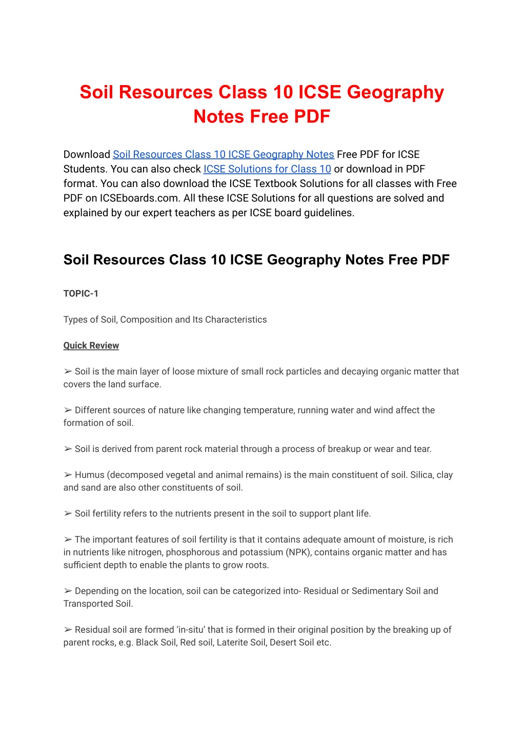 PPT - Soil Resources Class 10 ICSE Geography Notes Free PDF PowerPoint ...