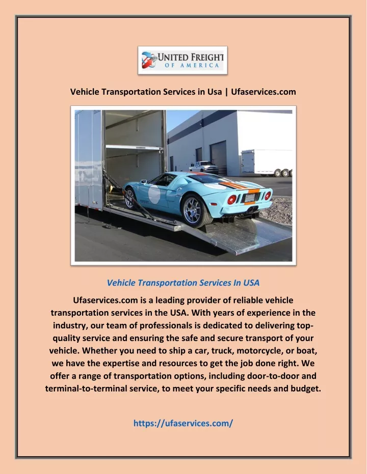 PPT - Vehicle Transportation Services in Usa | Ufaservices.com ...