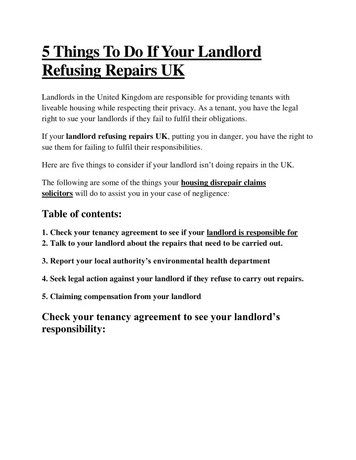PPT - 5 Things To Do If Your Landlord Refusing Repairs UK PowerPoint ...