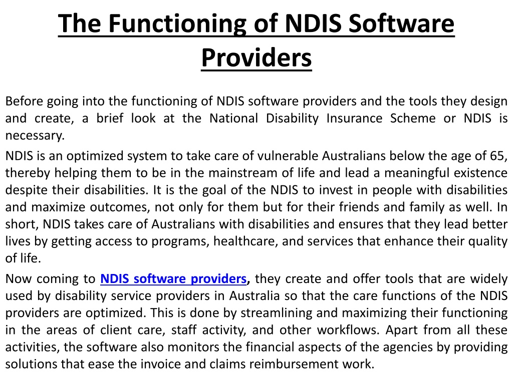 PPT - The Functioning of NDIS Software Providers PowerPoint ...