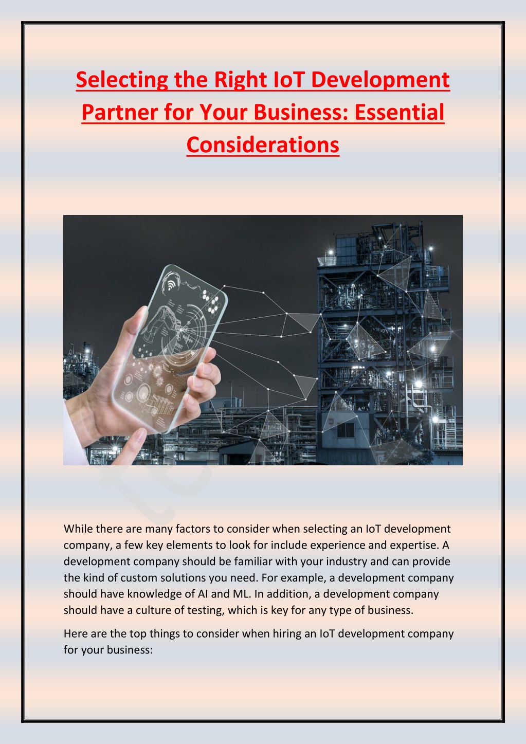 PPT - Selecting the Right IoT Development Partner for Your Business- Essential Considerations ...
