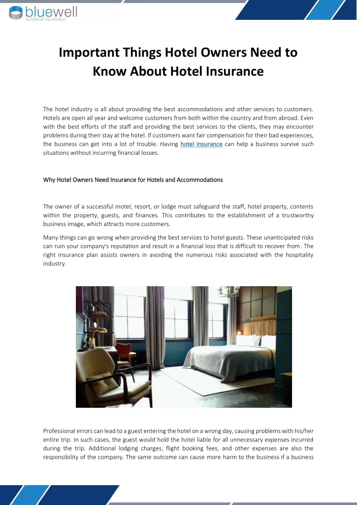 PPT - Important Things Hotel Owners Need to Know About Hotel Insurance ...