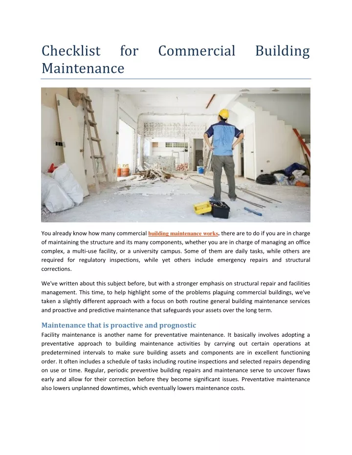 PPT - Checklist for Commercial Building Maintenance PowerPoint ...