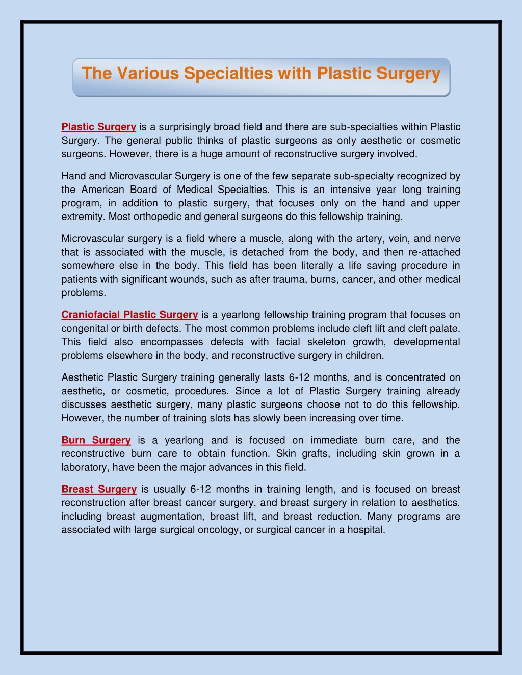 PPT - The Various Specialties With Plastic Surgery PowerPoint Presentation - ID:11983702