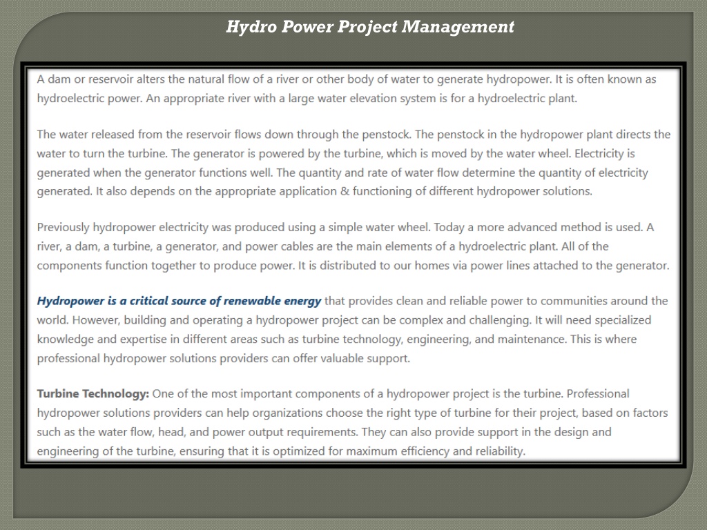 PPT - Hydro Power Project Management PowerPoint Presentation, free ...