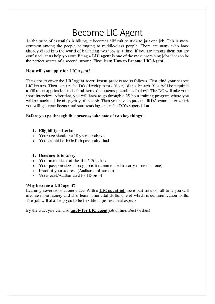 PPT - How to Become LIC Agent PowerPoint Presentation, free download ...