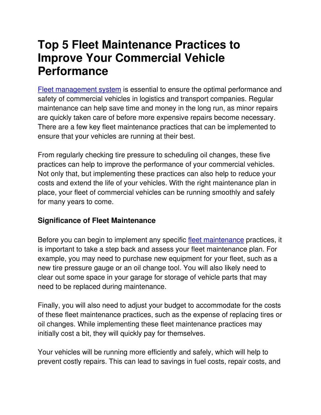 PPT - Top 5 Fleet Maintenance Practices to Improve Your Commercial ...