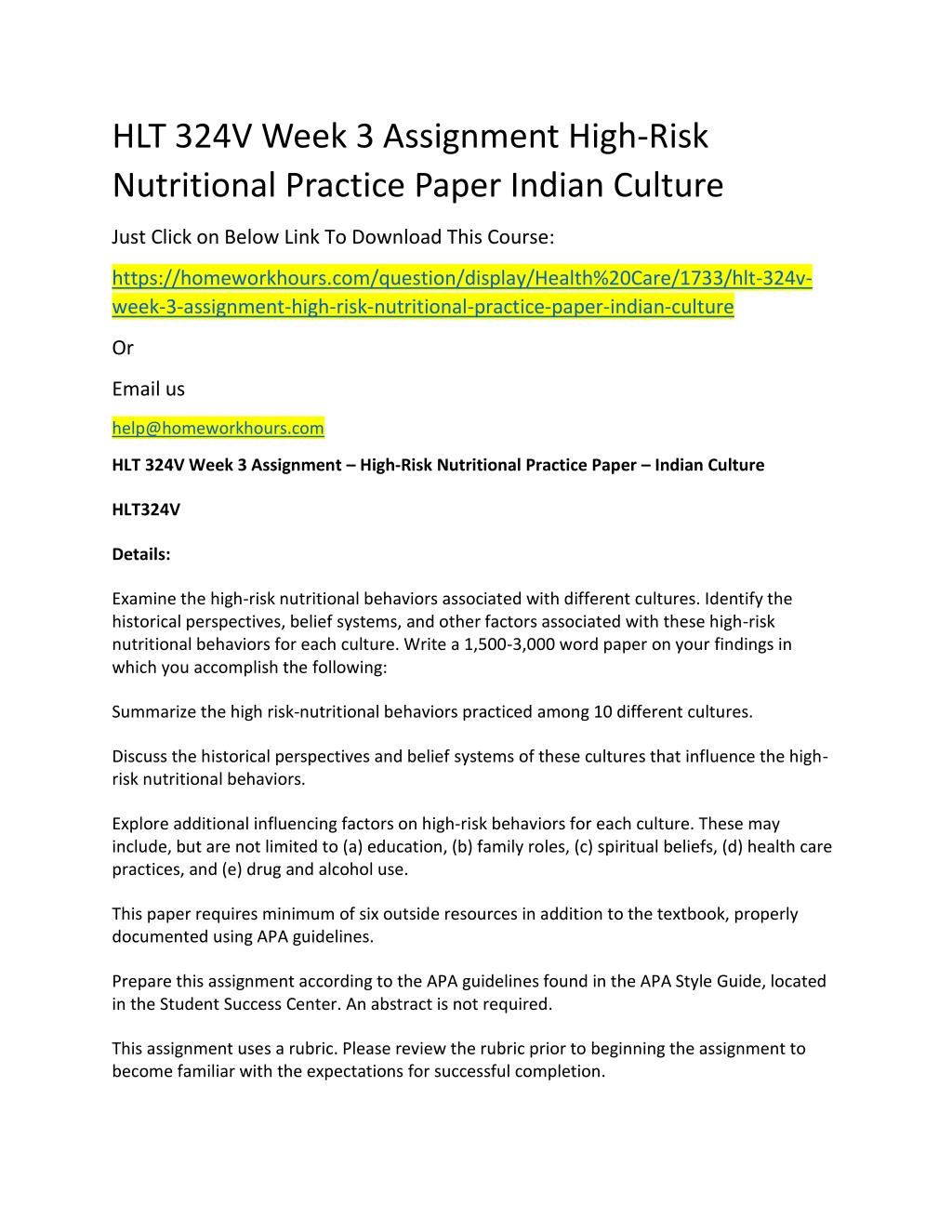 PPT - HLT 324V Week 3 Assignment High-Risk Nutritional Practice Paper ...