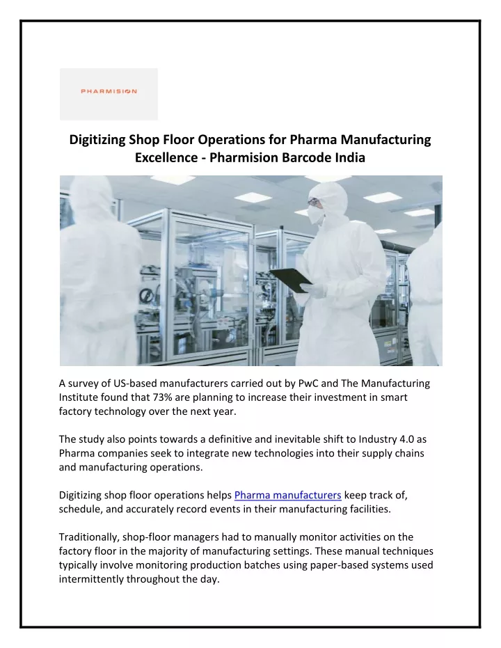 PPT - Manufacturing Operations Traceability In Pharma - Pharmision Barcode India PowerPoint ...