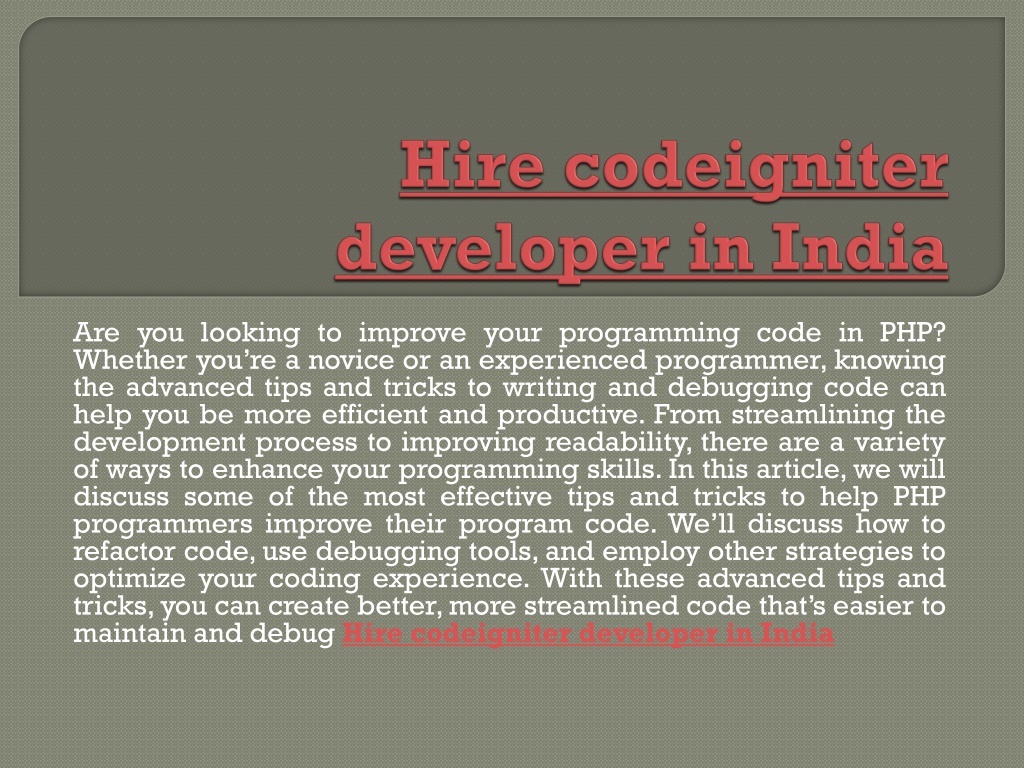 PPT - Hire codeigniter developer in India PowerPoint Presentation, free download - ID:12004966