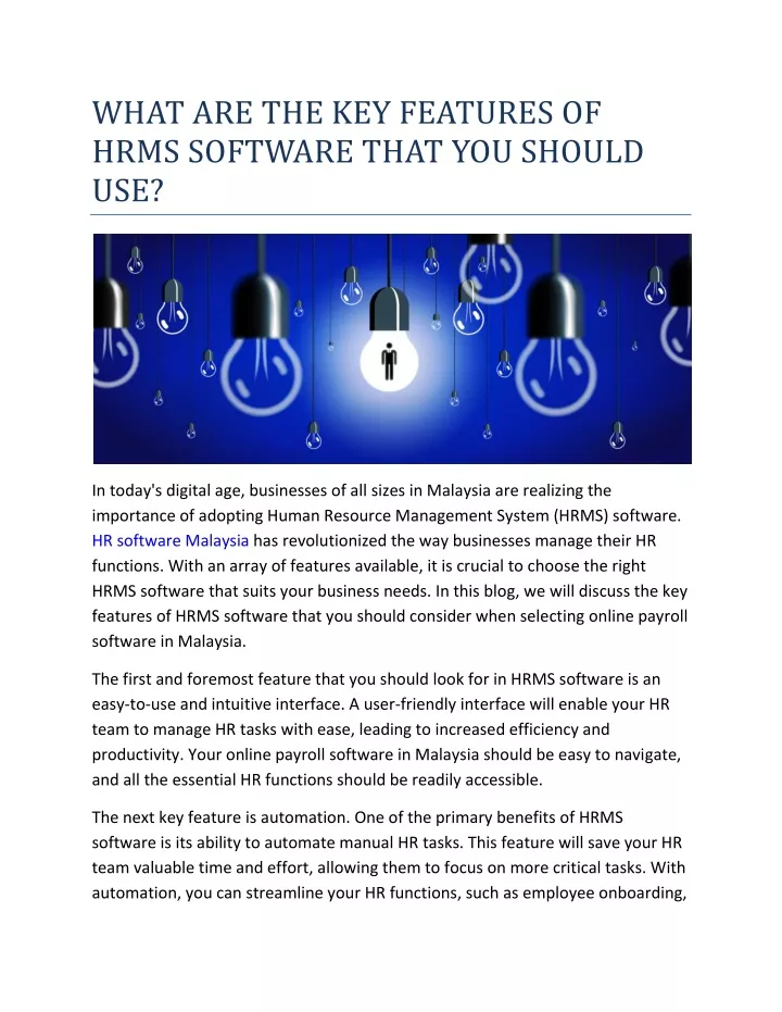 PPT WHAT ARE THE KEY FEATURES OF HRMS SOFTWARE THAT YOU SHOULD USE 