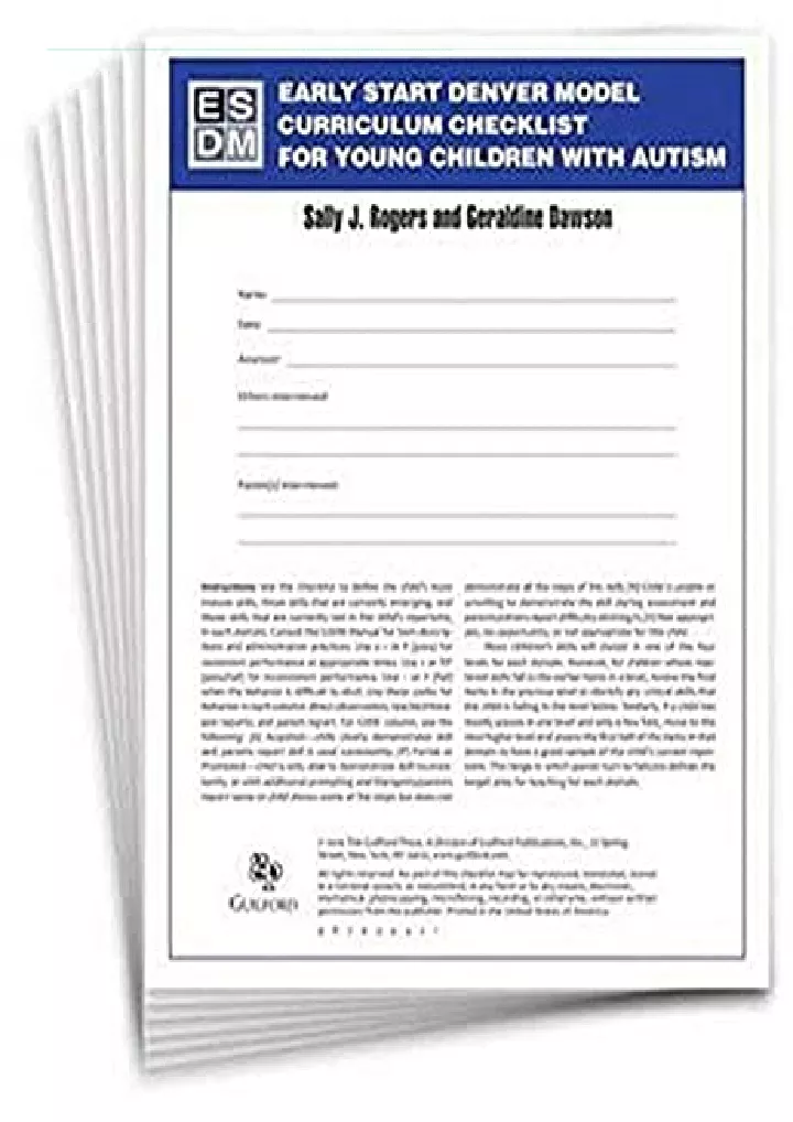 PPT - (PDF/DOWNLOAD) Early Start Denver Model Curriculum Checklist for ...