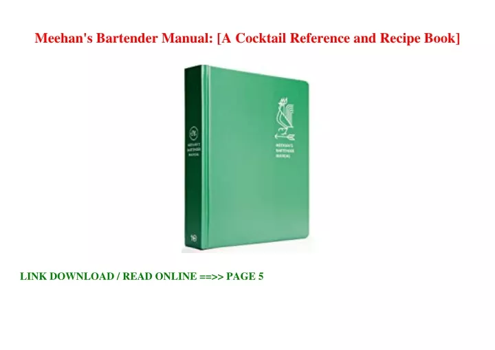 PPT - (*KINDLE)->DOWNLOAD Meehan's Bartender Manual: [A Cocktail ...