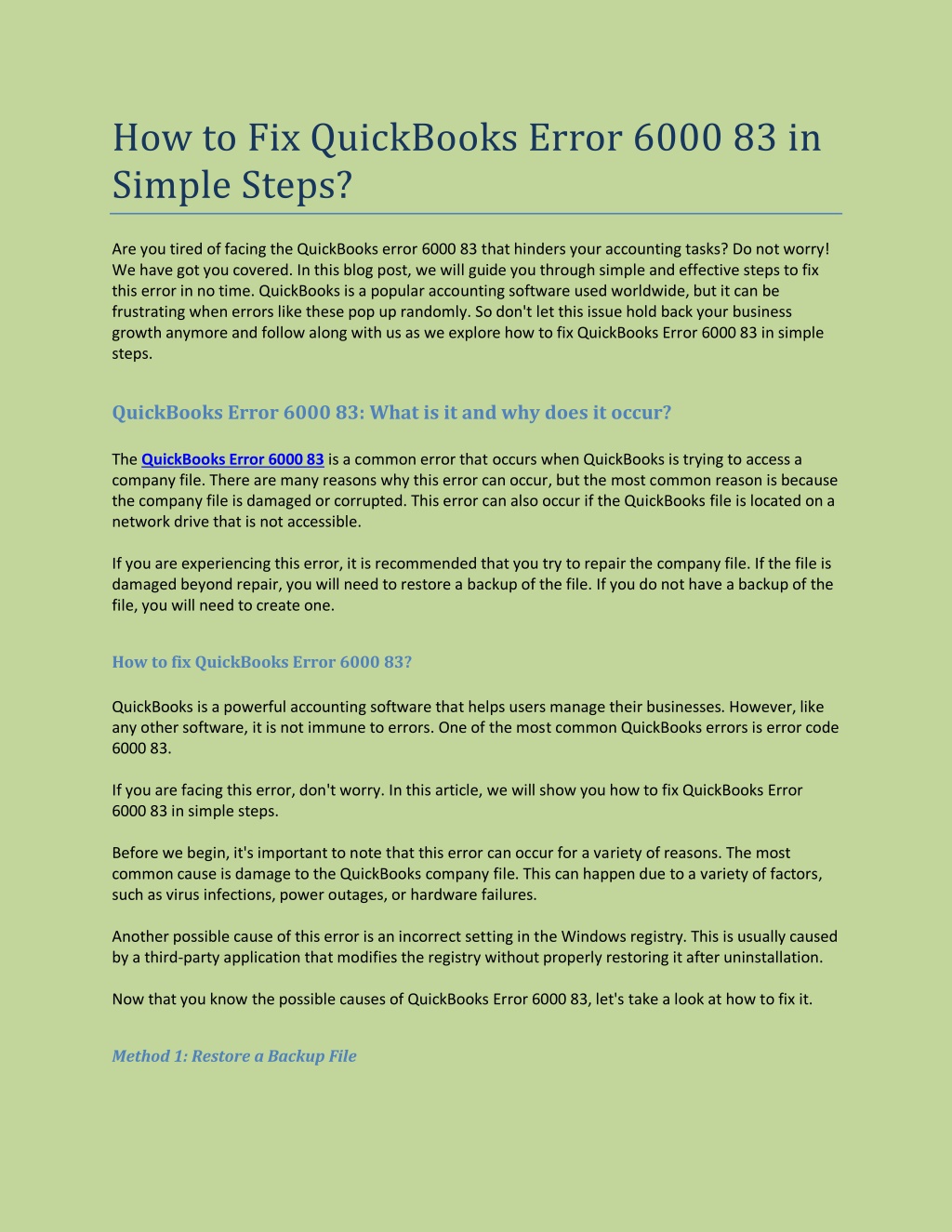 PPT - How to Fix QuickBooks Error 6000 83 in Simple Steps PowerPoint Presentation - ID:12026809