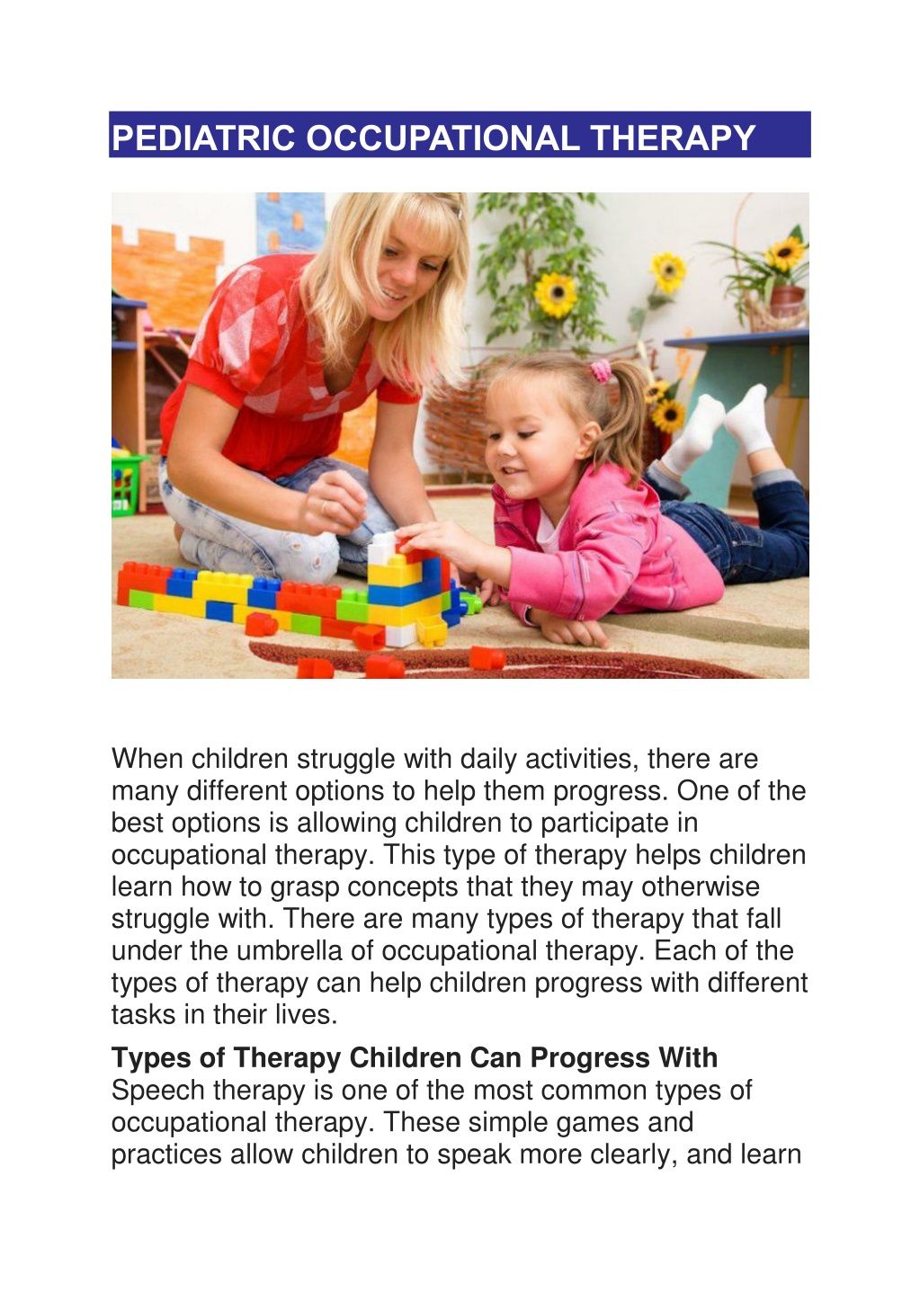 PPT - PEDIATRIC OCCUPATIONAL THERAPY PowerPoint Presentation, free ...
