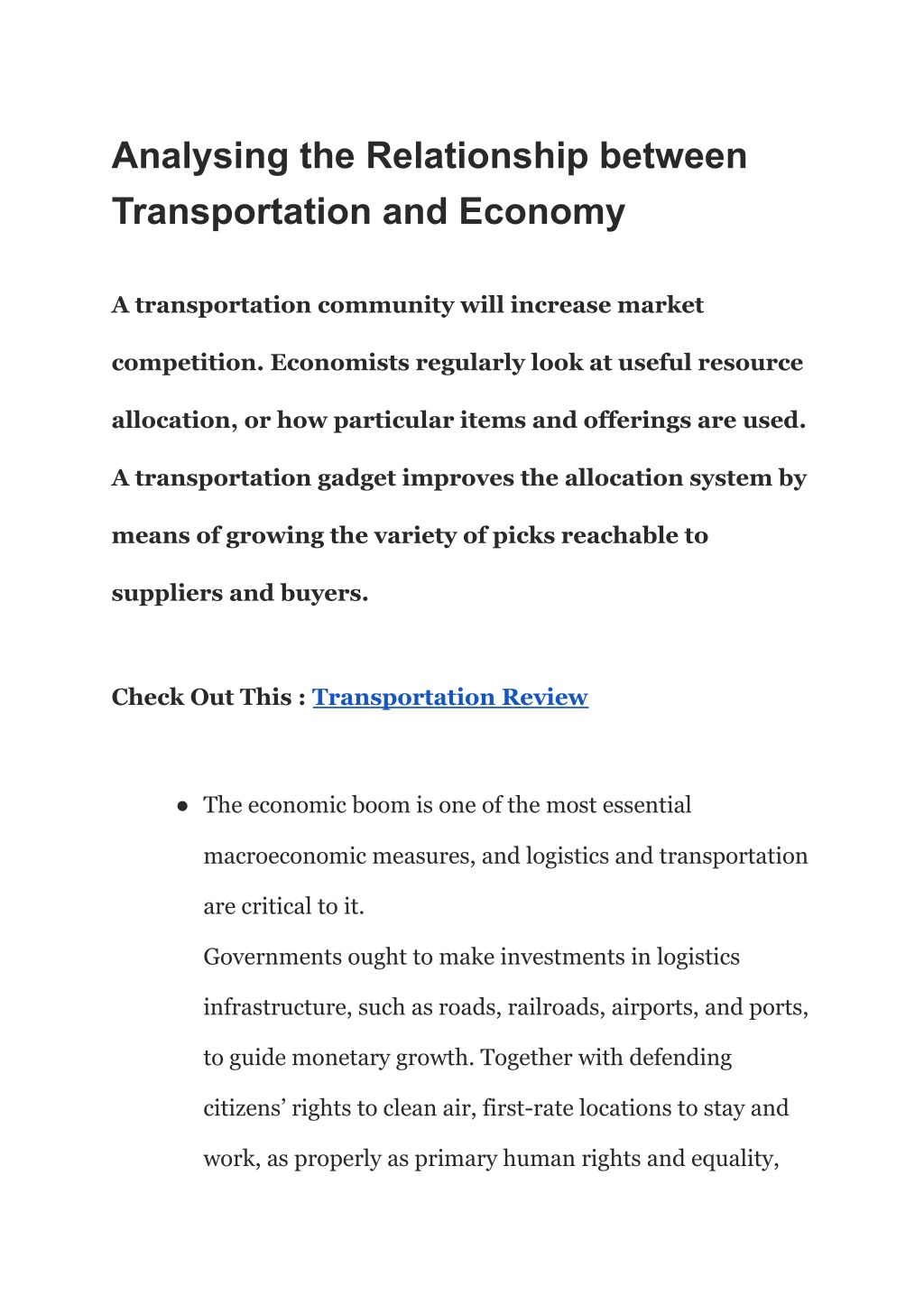 PPT - Analysing the Relationship between Transportation and Economy ...