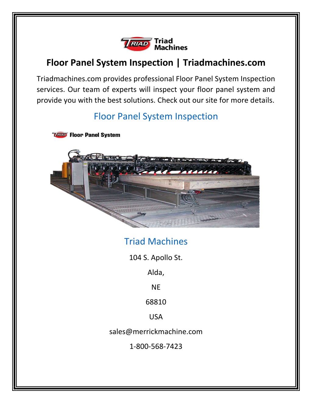 PPT - Floor Panel System Inspection | Triadmachines.com PowerPoint ...