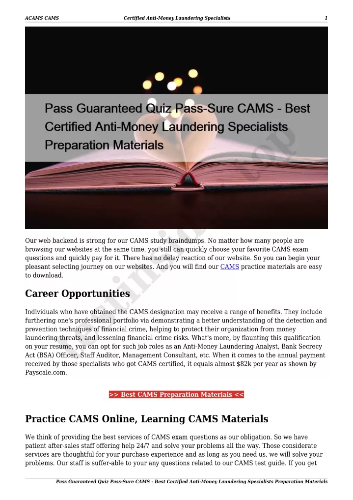 PPT - Pass Guaranteed Quiz Pass-Sure CAMS - Best Certified Anti-Money ...
