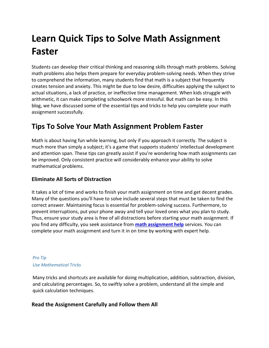 PPT - Learn Quick Tips to Solve Math Assignment Faster PowerPoint ...