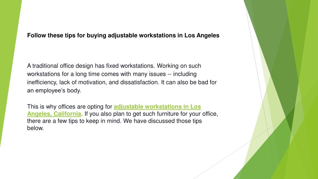 PPT - Follow these tips for buying adjustable workstations in Los ...