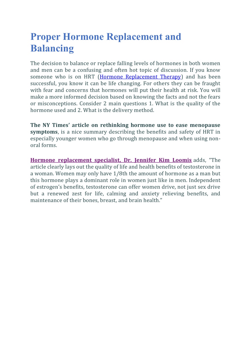 PPT - Proper Hormone Replacement and Balancing - Loomis Healthy Living ...