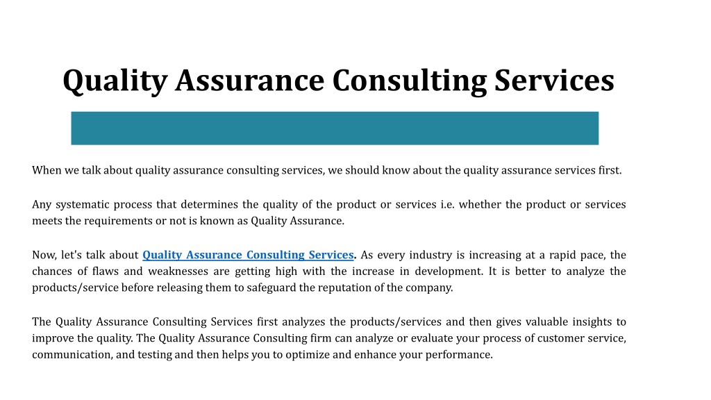 PPT - Quality Assurance Consulting Services PowerPoint Presentation, free download - ID:12057974
