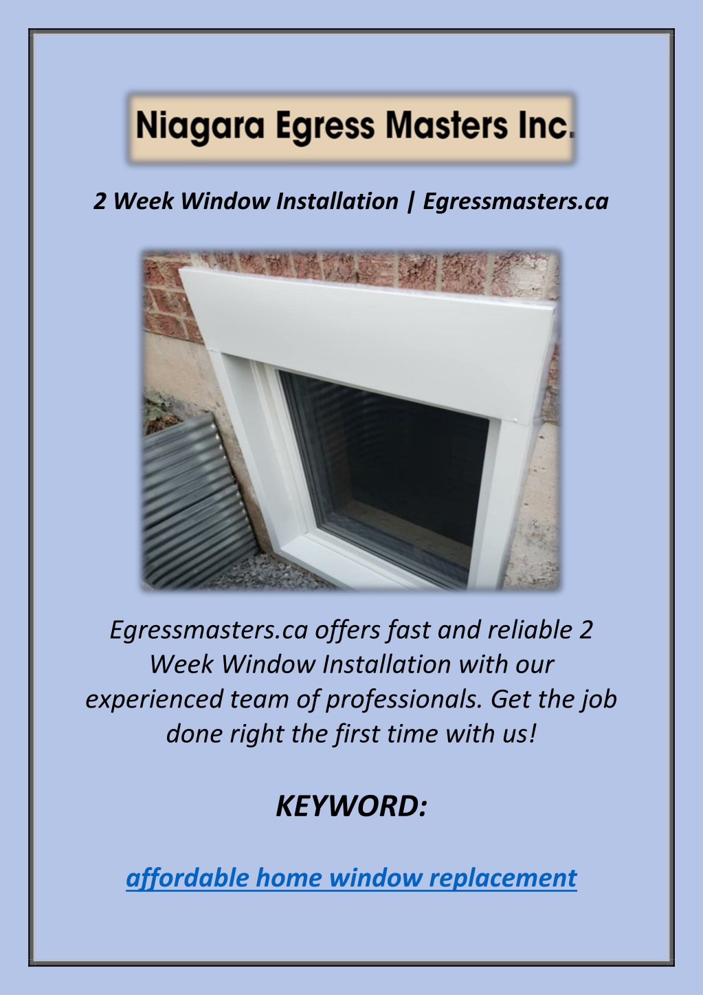 PPT - 2 Week Window Installation | Egressmasters.ca PowerPoint ...