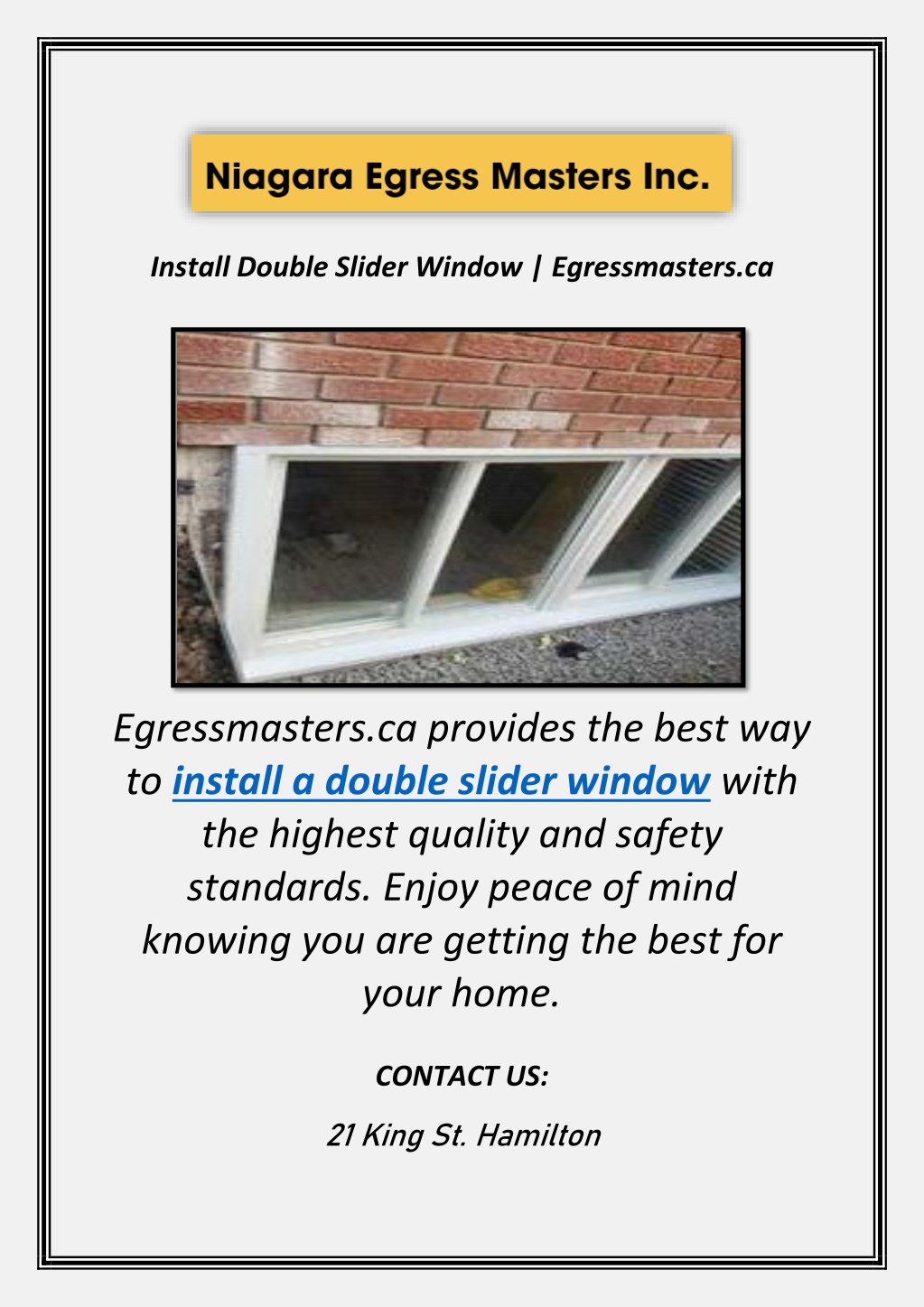 PPT - Install Single Slider Window | Egressmasters.ca PowerPoint ...