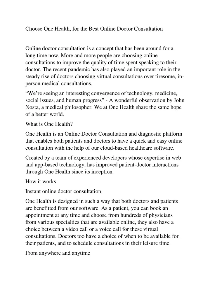 PPT - Choose One Health, for the Best Online Doctor Consultation ... PPT - Choose One Health, for the Best Online Doctor Consultation ...